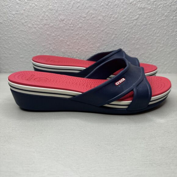 CROCS | Shoes | Crocs Red Blue Rubber Slides Sandals | Poshmark